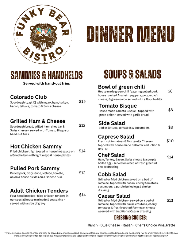 MENUS | Funky Bear Bistro
