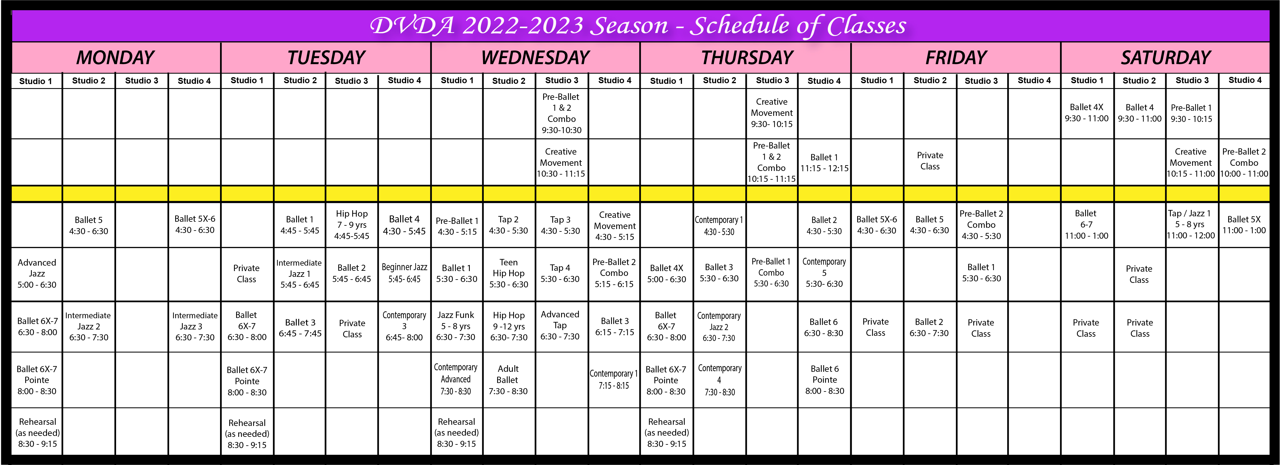 Dance Class Schedule | Delaware Valley Dance Academy | Colmar United States