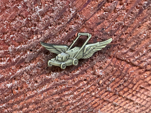 Flying Lawn Mower Pin | Latte on a log