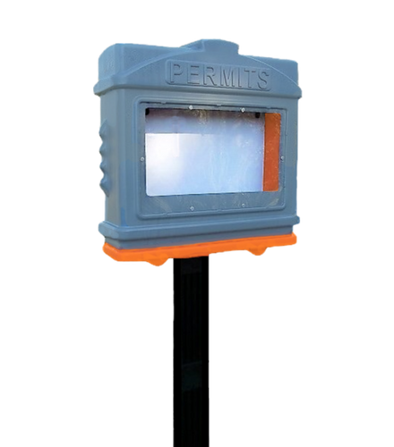 Permit Box (Windowed w/Post & Spike Kit) Gray/Orange | Permit Box Company