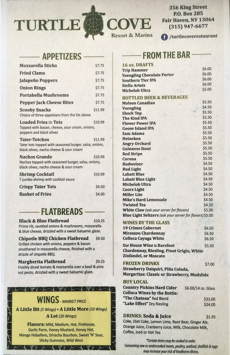 Turtle Cove Menu | turtlecove