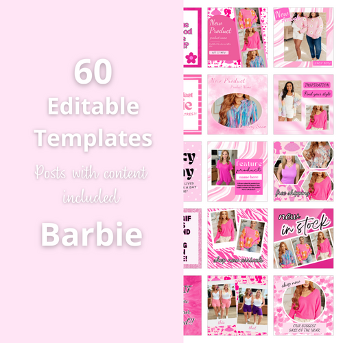 Barbie Set of 60 Social Media Editable Templates | Boutique Babes