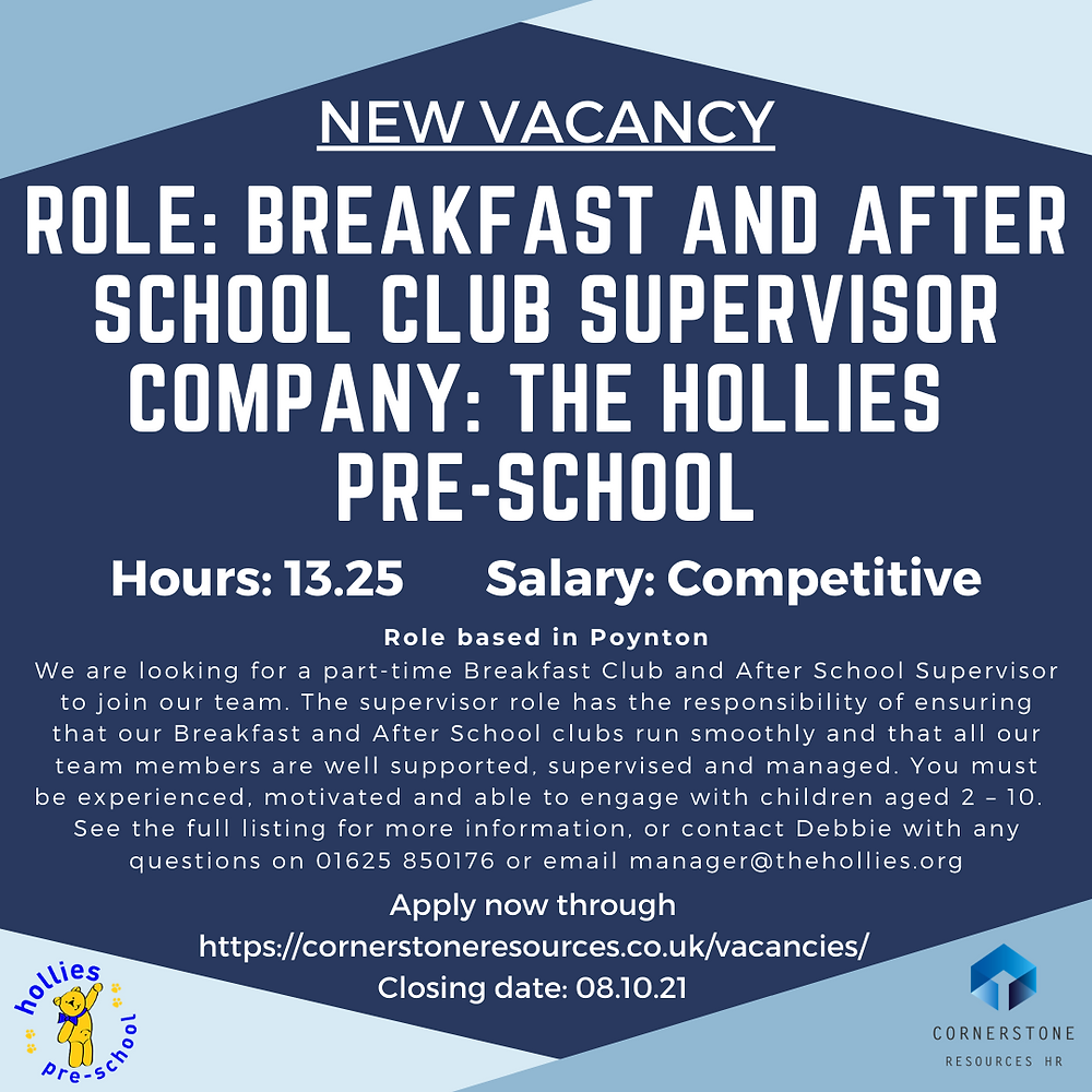 Before & After School Supervisor Job vacancy at the Hollies....