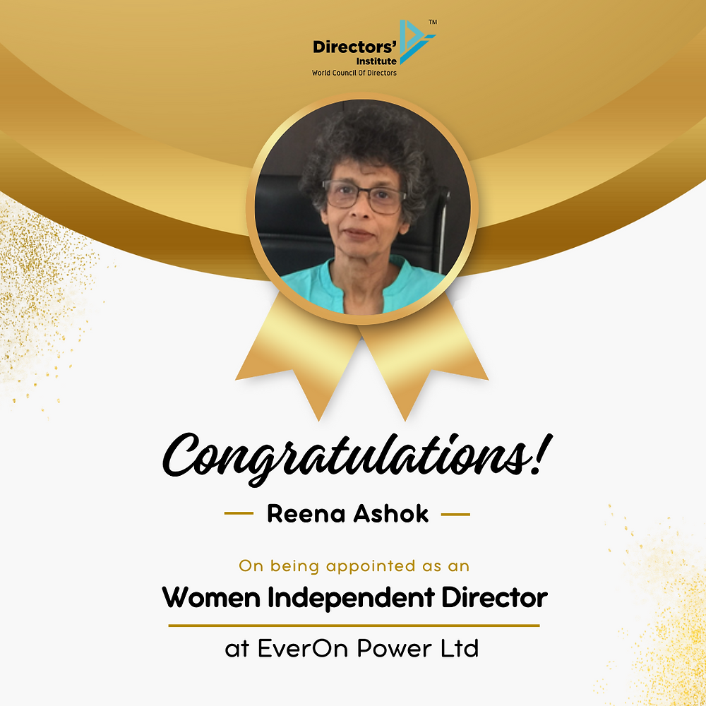 Mrs. Reena Ashok Appointed as Woman Independent Director