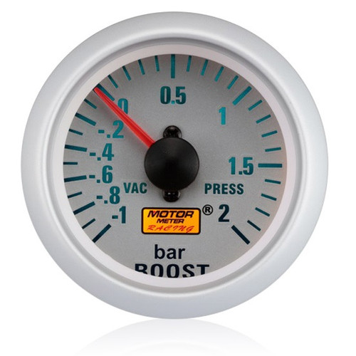 52mm Motormeter Silver Face Turbo Boost Gauge (BAR) | Prosport Gauges UK
