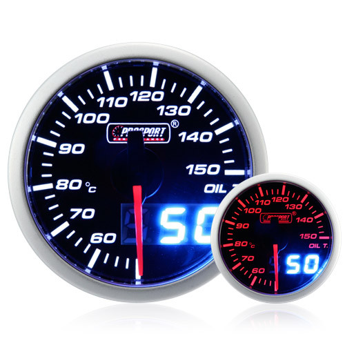 52mm Prosport Dual Display Amber / White Stepper Oil Temperature Gauge ...