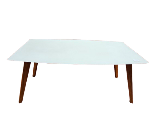 Modern White Glass Top Dining Table with Oak Legs | castlefurniture