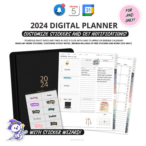 2024 Digital Planner with links to Google, Apple Cal and Sticker Wizard ...