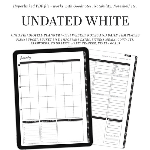 Undated White Digital Planner | MyDailyPlanners