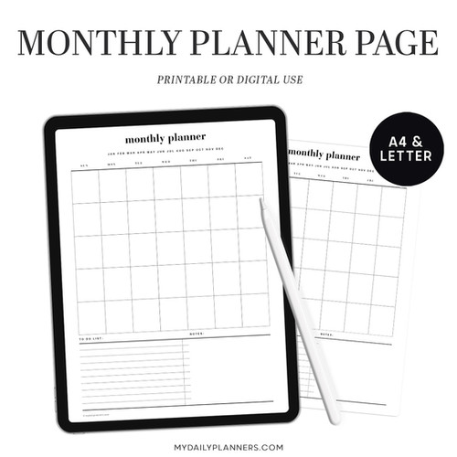 Monthly Planner page - printable and digital use | MyDailyPlanners