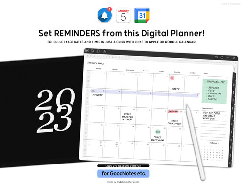Classic Digital Planner w/ Reminders with links to Google and Apple Cal ...