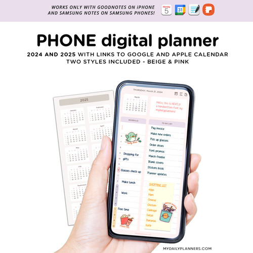 Phone Digital Planners Set with links to Apple and Google Calendar ...