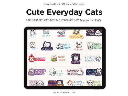 Cute Everyday Cats Digital Stickers set | MyDailyPlanners