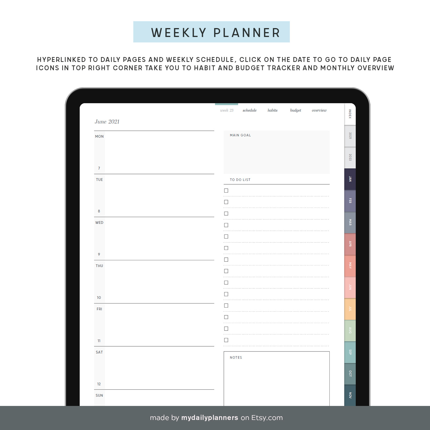 Daily Yearly Planner| iPad Planner Goodnotes Planner 2021 Portrait ...