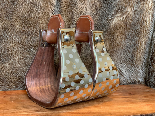 4” bell stirrups with polka dot pattern | H Bar Saddlery