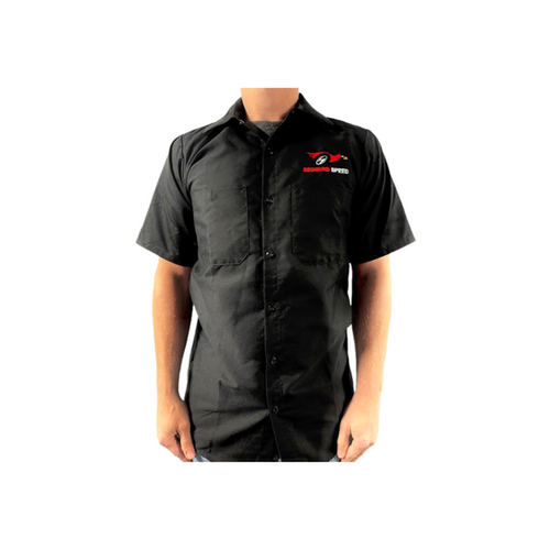 Button Up Work Shirt, Embroidered Logo, Black | Redbird Speed