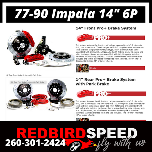 1977-1990 Impala - Front and Rear, 14" Rear Pro+ Brake System | Redbird ...