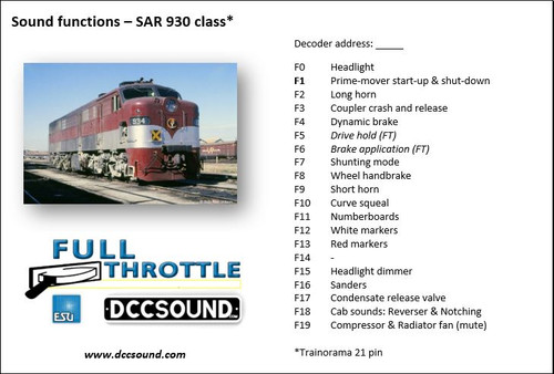 SAR 930 class (D/E) 21 pin Full Throttle sound project | DCCSound