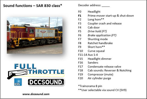 SAR 830 class (D/E) 8 pin Full Throttle sound project | DCCSound