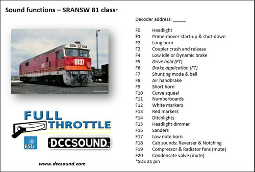 SRANSW 81 class (D/E) 21 pin Full Throttle sound project | DCCSound