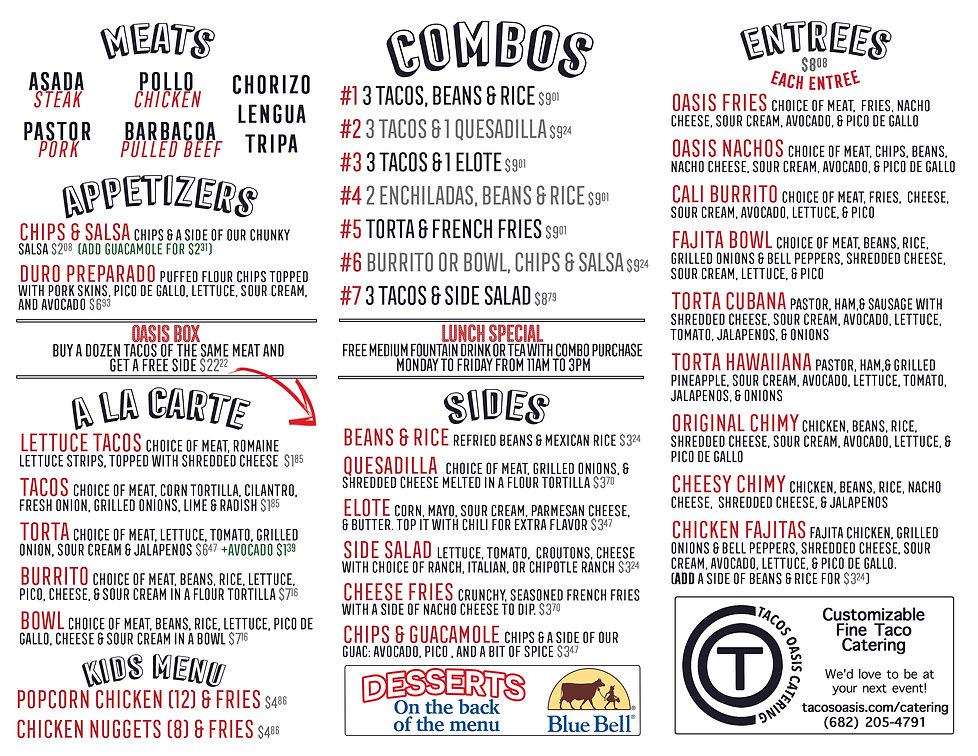 RESTAURANT MENU | Tacos Oasis