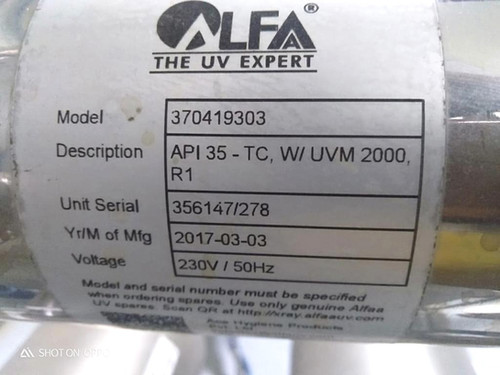 UV LAMP ALFA API35-TC, W/UVM 2000, R1 | slyenterprises