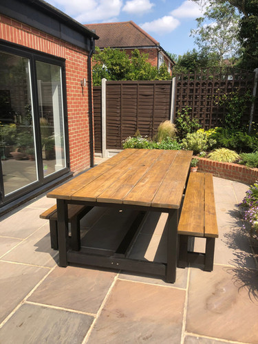 Off-The-Shelf Rustic Refectory Patio Table & 2 Benches | TheTableGuy