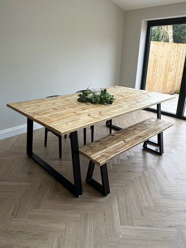 Off-The-Shelf Rustic Metal Dining Table & 1 Bench | TheTableGuy