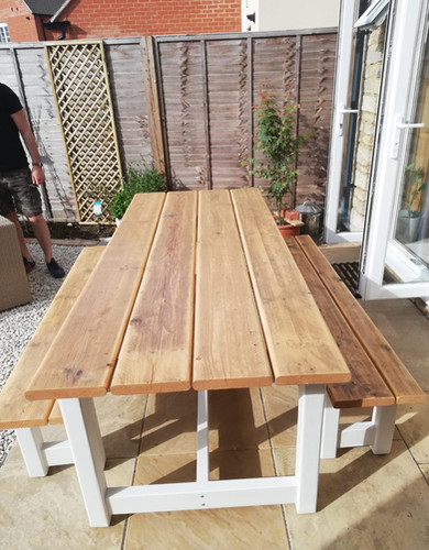 EX-DISPLAY Rustic Refectory Patio Table & 2 Benches | TheTableGuy