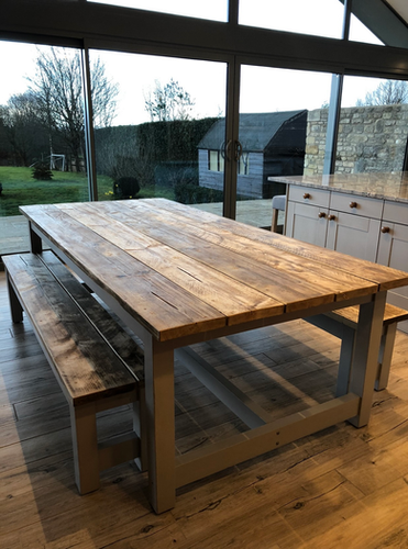 Off-The-Shelf Rustic Refectory Dining Table & 2 Benches | TheTableGuy