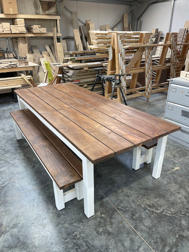 EX-DISPLAY Rustic Farmhouse Patio Table & 2 Benches | TheTableGuy