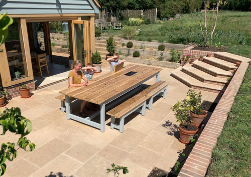 Off-The-Shelf Prosecco Banqueting Patio Table & 4 Half Benches ...