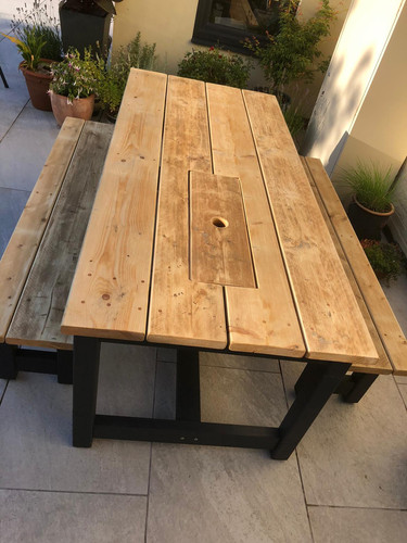 Off-The-Shelf Rustic Prosecco Refectory Patio/Dining Table & 2 Benches | TheTableGuy