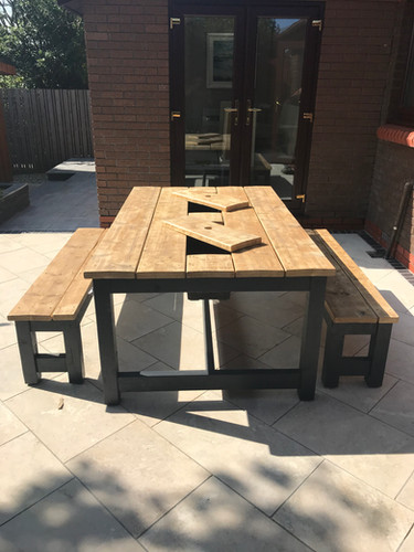 Off-The-Shelf Rustic Prosecco Refectory Patio Table & 2 Benches | TheTableGuy