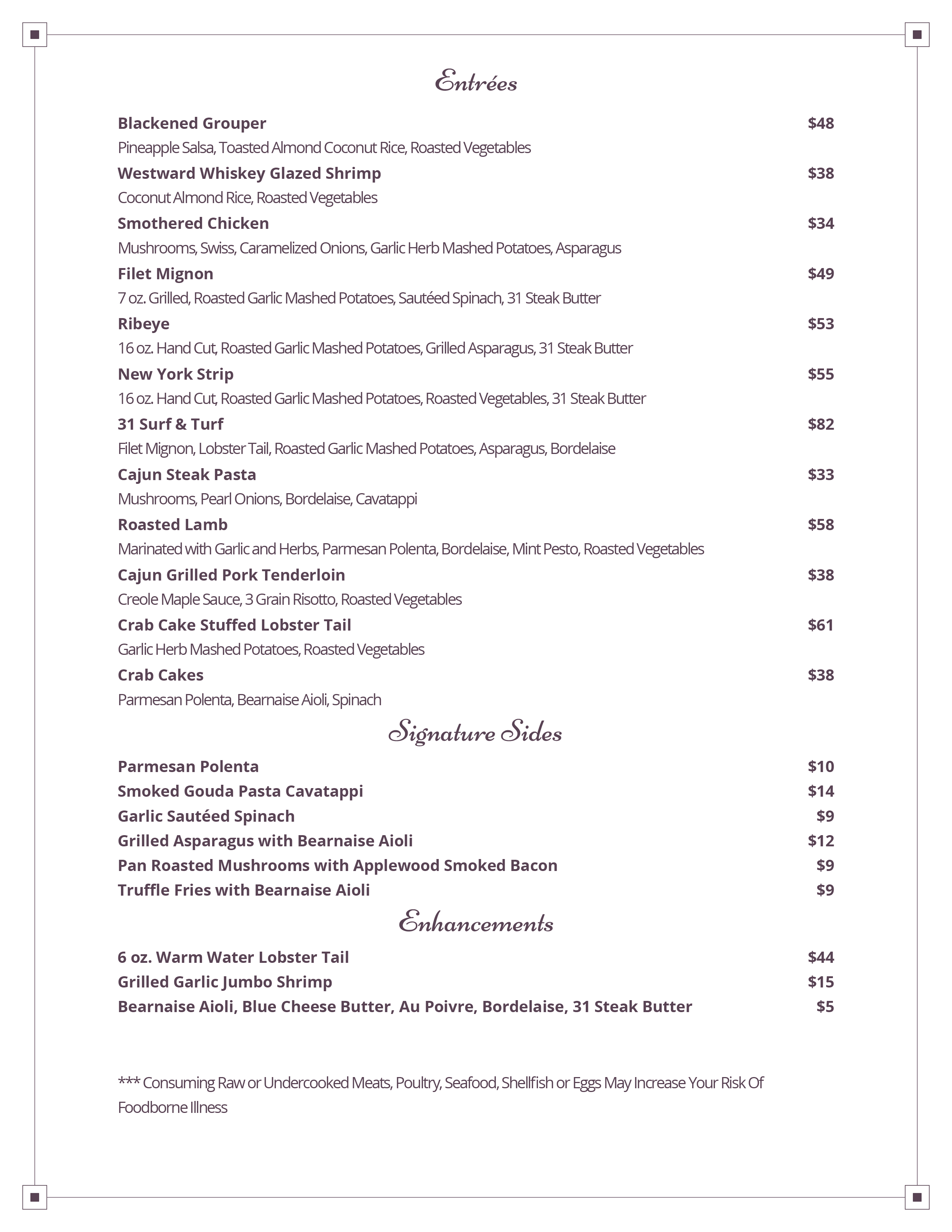 31 Dinner Menu | 31 Supper Club