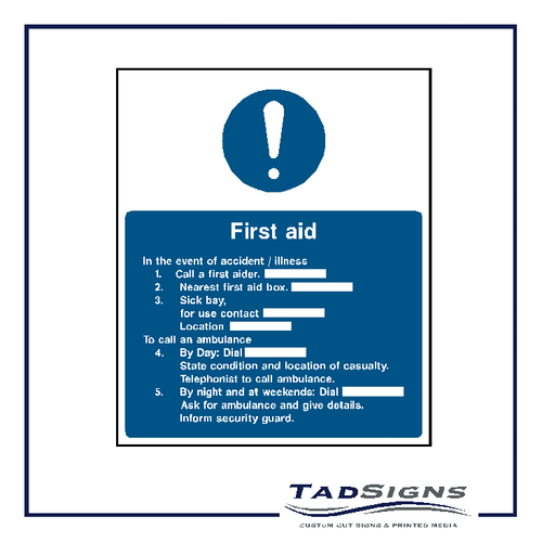First Aid contact sign | TADSIGNS