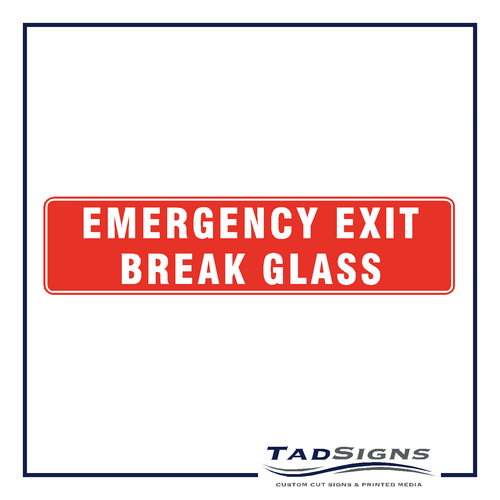 10x EMERGENCY EXIT BREAK GLASS RED Sticker 150mm X 50mm | TADSIGNS
