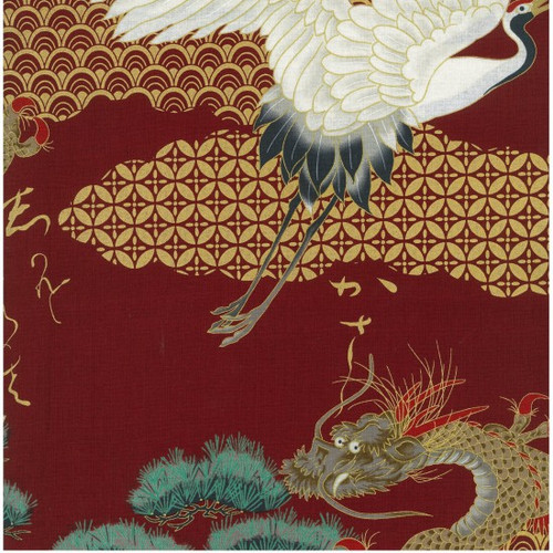 #61550-102 ‘Daigo’ Japanese metallic gold print cranes and dragons, by ...