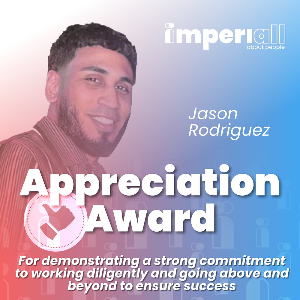 Appreciation Award for Jason Rodriguez 🙏🏻