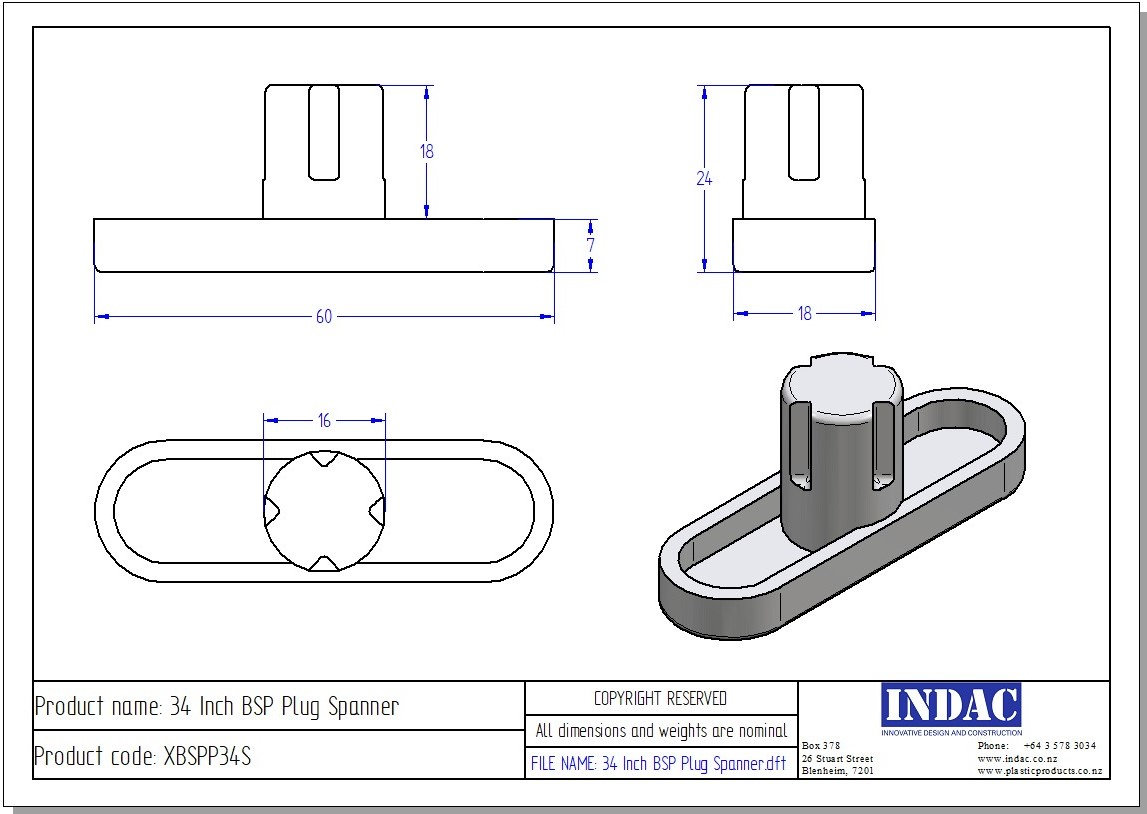 3 4 BSP Plug Spanner Indac