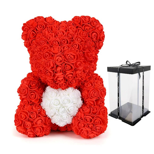 Rose Bear 25cm Red / White Heart | Offshore Florist Supplies