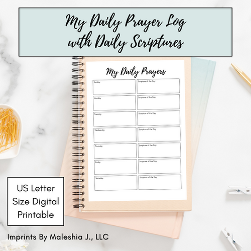 My Daily Prayer Log with Scriptures Template Printable US Letter ...
