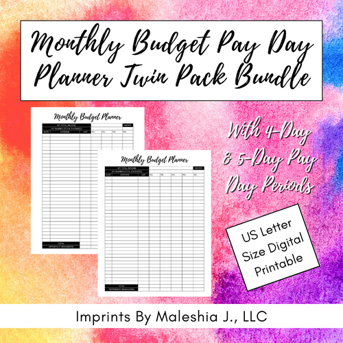 Monthly Budget Pay Day Planner Printable PDF Twin Pack US Letter ...