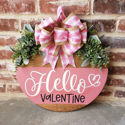Sweet Pink Hello Valentine 18” Wood Door Sign | WWP