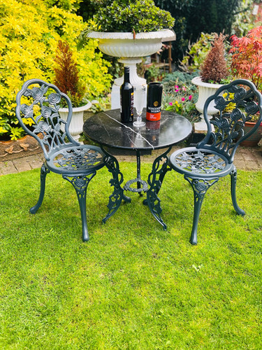 Cast Iron and Marble Patio Set | Three Lions Benches