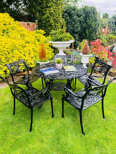 Cast Iron Heavy 5 Seater Patio Set featuring Dolphins | Three Lions Benches