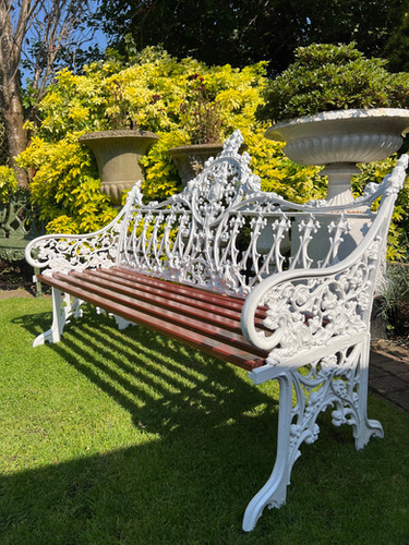 Coalbrookdale Style Ornate White Garden Bench | Three Lions Benches