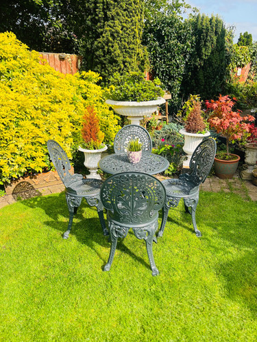 Coalbrookdale Style Heavy Cast Iron Patio Set in Grey | Three Lions Benches
