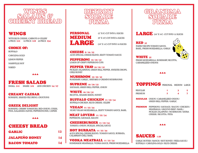 Ace's Pizza Spot | Menus