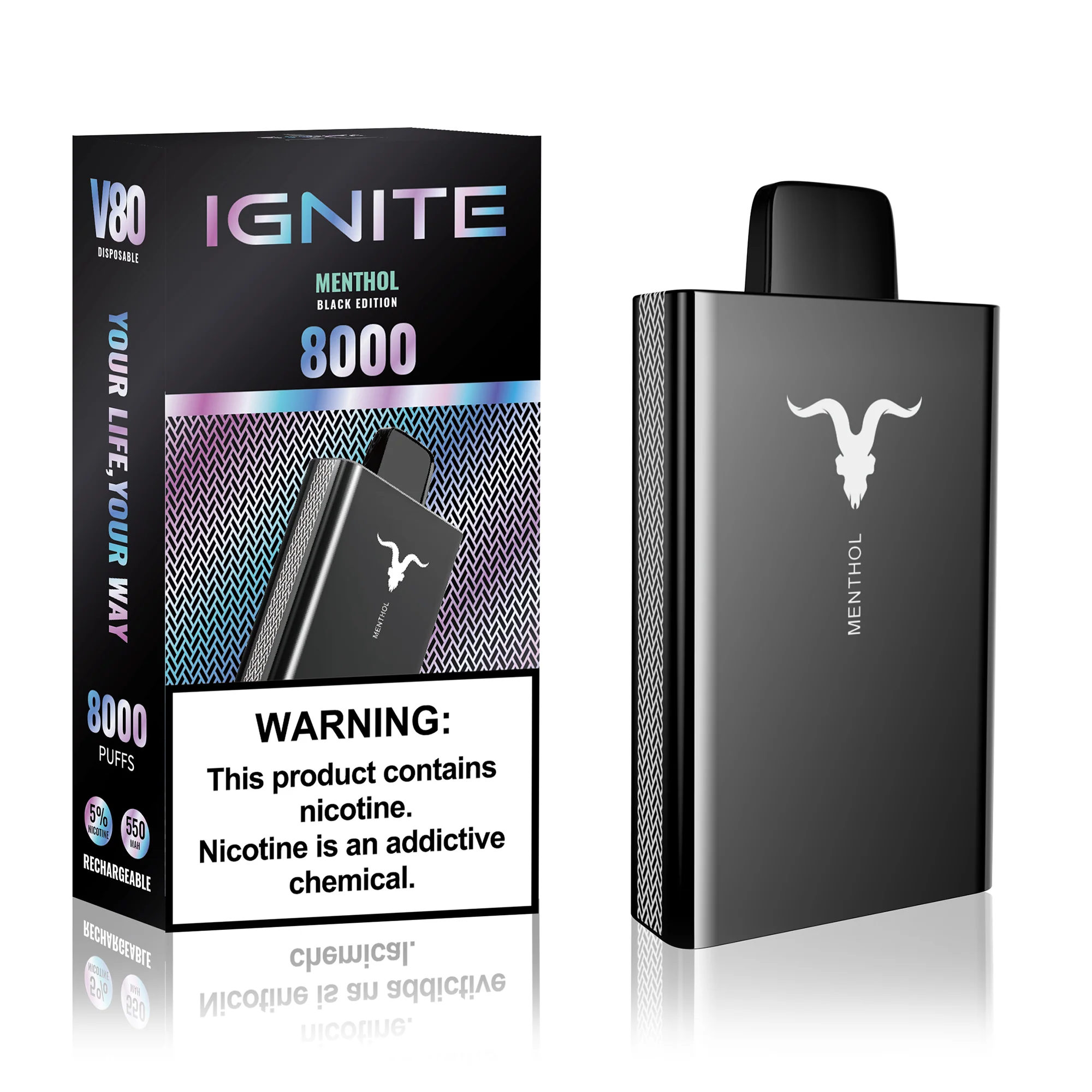 IGNITE V80 MENTHOL 8000 PUFFS 5% POD RECARGABLE USB-C | bairesvapor